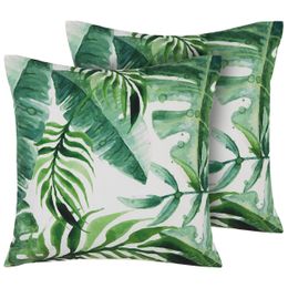 Beliani GARTENKISSEN 2er-Set Bl&auml;ttermotiv gr&uuml;n 45/45 cm Pavelli