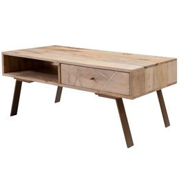 KADIMA DESIGN COUCHTISCH in Rustikalem Landhausstil, Massives Mangoholz und Metall, Ma&szlig;e 95x42x50 cm