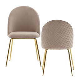 KADIMA DESIGN ESSZIMMERSTUHL 2er Set Samtbezug mit Metallgestell Diamantsteppung Skandinavisch gepolstert, Beige 53x50x87 cm