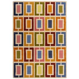 KADIMA DESIGN WOLLTEPPICH DERWENT, geometrisch, Orange-Bunt, 120 x 170 cm