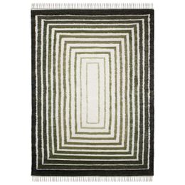 KADIMA DESIGN WOLLTEPPICH handgewebt FROND, geometrisch, Gr&uuml;n, 140 x 200 cm