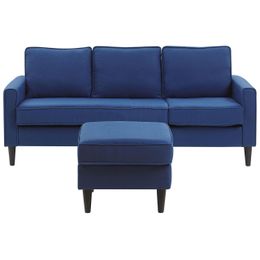 Beliani 3-SITZER-SOFA mit Ottomane Polsterbezug Blau Avesta