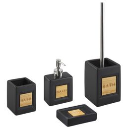 Beliani BADEZIMMER Set 4-teilig Keramik schwarz/heller Holzfarbton Kourou