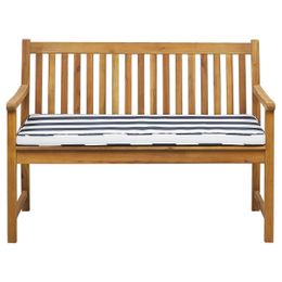 Beliani GARTENBANK zertifiziertes Holz hellbraun Auflage blau gestreift 120 cm Vivara