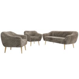 SITZGARNITUR PIRS 3+1+1 - Hellbraun Cord - Holzbeine