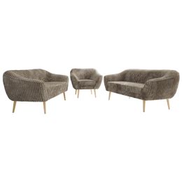 SITZGARNITUR PIRS 3+3+1 - Hellbraun Cord - Holzbeine
