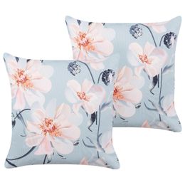 Beliani GARTENKISSEN 2er-Set Blumenmuster blau 45/45 cm Apricale
