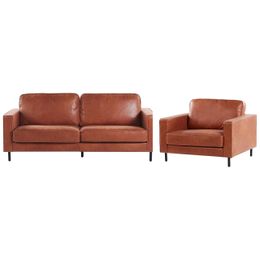 Beliani 4-SITZER SOFA SET Lederoptik Braun Savalen