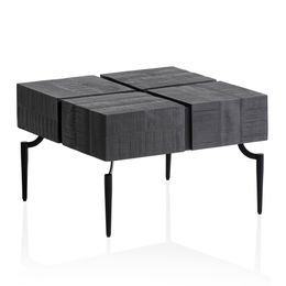 KADIMA DESIGN COUCHTISCH Massivholz Quadratisch Metallgestell W&uuml;rfel-Form Modern, Schwarz 60x60x40 cm