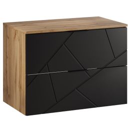 Badplaats WASCHBECKENUNTERSCHRANK Manello 2 Schubladen Eiche mit Matt Schwarz - 80 x 46 x 58 cm