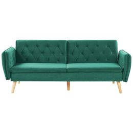 Beliani 2-SITZER-SCHLAFSOFA Samtstoff Dunkelgr&uuml;n Bardu