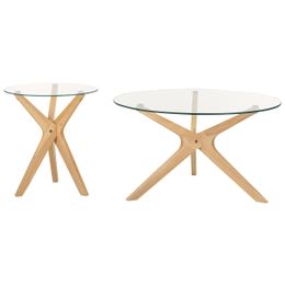 Beliani COUCHTISCH 2er-Set Rund Transparent, Hell Holz Valley 80/80 cm