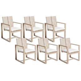 Beliani GARTENSTUHL 6er Set Heller Holzfarbton Azzanello