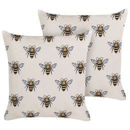 Beliani GARTENKISSEN 2er-Set Bienenmuster beige 45/45 cm Canneto