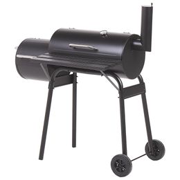 HOLZKOHLEGRILL mit R&auml;ucherkammer schwarz rollbar Katla