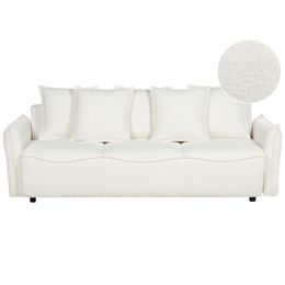 Beliani 3-SITZER-SCHLAFSOFA Boucl&eacute; cremewei&szlig; mit Stauraum Krama