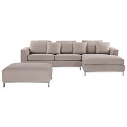 Beliani 5-SITZER-ECKSOFA linksseitig mit Ottomane Polyester Beige Oslo