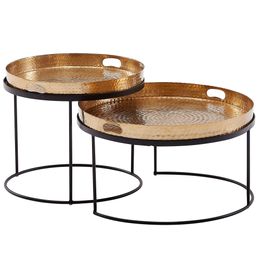 KADIMA DESIGN COUCHTISCH 2er Set Aluminium Hammerschlag Handgefertigt, Gold 56x56x33 cm