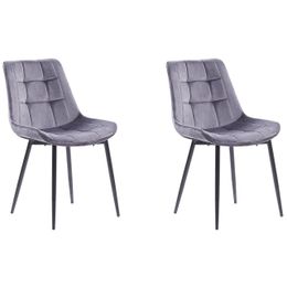Beliani ESSZIMMERSTUHL 2er-Set Samtstoff Grau Melrose