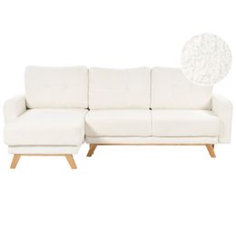 Beliani 3-SITZER-ECKSOFA Boucl&eacute; cremewei&szlig; linksseitig mit Schlaffunktion Stauraum Siro