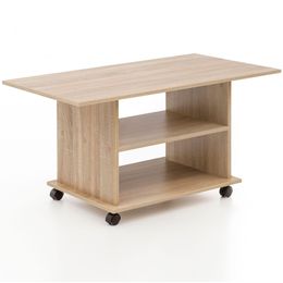 KADIMA DESIGN COUCHTISCH mit zwei Ablagefl&auml;chen, Rollen und Melaminharzbeschichtung, Beige 95x54x51 cm