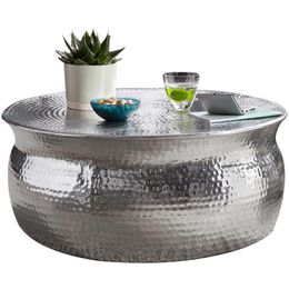 KADIMA DESIGN COUCHTISCH Orient Handgefertigt Hammerschlag-Aluminium Gro&szlig;z&uuml;gige Ablagefl&auml;che, Silber 75x75x31 cm