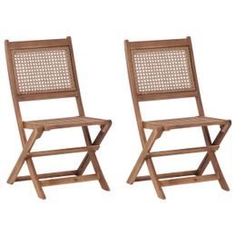 Beliani GARTENSTUHL 2er-Set Heller Holzfarbton Paraggi