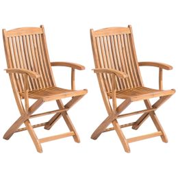 Beliani GARTENSTUHL 2er-Set mit Armlehnen Akazienholz hellbraun Maui