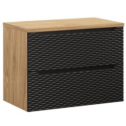Badplaats WASCHBECKENUNTERSCHRANK Ocean 2 Schubladen Schwarz Matt mit Eiche - 80 x 46 x 59 cm