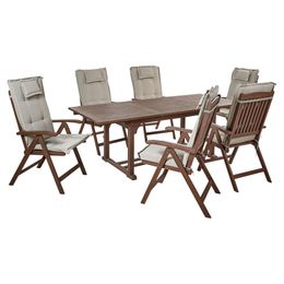 Beliani GARTENM&Ouml;BEL-SET 6-Sitzer Akazienholz Auflagen taupe Amantea