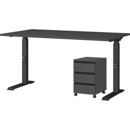 KADIMA DESIGN B&Uuml;ROM&Ouml;BEL Set 2-teilig | Schreibtisch 140x80cm & Rollcontainer Graphit | Einstellbar 68-91 cm & Soft-Close