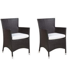 Beliani GARTENSESSEL 2er-Set PE Rattan cremewei&szlig; Italy