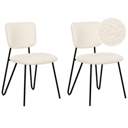 Beliani ESSZIMMERSTUHL 2er-Set Boucl&eacute; cremewei&szlig; Nelko