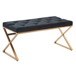 KADIMA DESIGN SITZBANK &ndash; Samt, Schwarz, Chesterfield-Stil, Metallgestell Gold