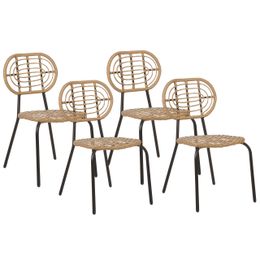 Beliani GARTENSTUHL 4er-Set PE Rattan nat&uuml;rlich Pratello