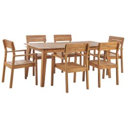 Beliani GARTENM&Ouml;BEL SET 6-Sitzer Akazienholz hellbraun Fornelli