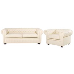 Beliani SOFA-SET 4-sitzer Leder Beige Chesterfield