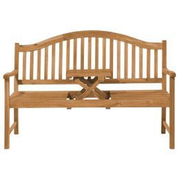 Beliani GARTENBANK Akazienholz hellbraun aufklappbarer Abstelltisch 150 cm Hilo