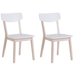 Beliani ESSZIMMERSTUHL 2er-Set Gummibaumholz Hellbraun/Wei&szlig; Santos