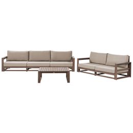 Beliani 5-SITZER LOUNGE SET zertifiziertes Holz dunkelbraun Auflagen taupe Timor II