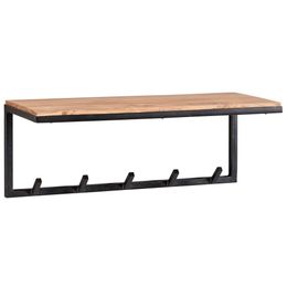 KADIMA DESIGN WANDGARDEROBE Akazie Massivholz Metall Modern 70x27x30 cm mit Hakenleiste und Ablage