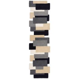 KADIMA DESIGN WOLLTEPPICH HALLEIN, geometrisch, Grau-Beige, 60 x 230 cm