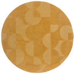 KADIMA DESIGN TEPPICH aus Wolle DEBEN in Senfgelb, geometrisch, &Oslash; 160 cm