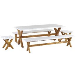 Beliani GARTENM&Ouml;BEL SET 8-Sitzer Faserzement wei&szlig; 5-teilig Olbia