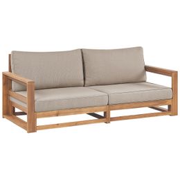 Beliani GARTENSOFA 2-sitzer zertifiziertes Akazienholz hellbraun Auflagen taupe Timor