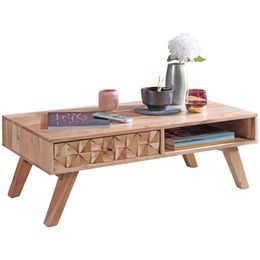 KADIMA DESIGN COUCHTISCH Landhausstil Massivholz mit Schublade und Ablagefach, Ma&szlig;e 95x35x50 cm