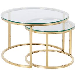 Beliani COUCHTISCH 2er Set Glas/Edelstahl gold rund Grange
