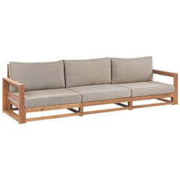 Beliani 3-SITZER-GARTENSOFA Zertifiziertes Akazienholz hellbraun modular Auflagen taupe Timor II