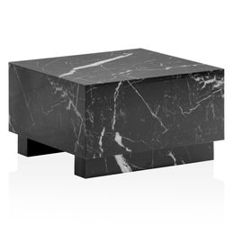 KADIMA DESIGN COUCHTISCH MONOBLOC in Hochglanz mit Marmor Optik, Quadratisch, W&uuml;rfel-Form, Schwarz 60x60x35 cm