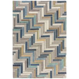 KADIMA DESIGN TEPPICH aus Wolle ESK in Blau-Bunt, geometrisch, 160 x 230 cm